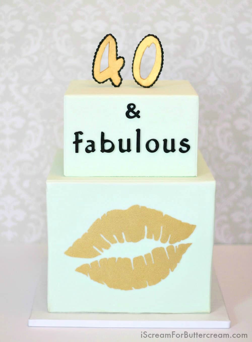 40 and Fabulous Mint and Gold Cake Tutorial - I Scream for Buttercream