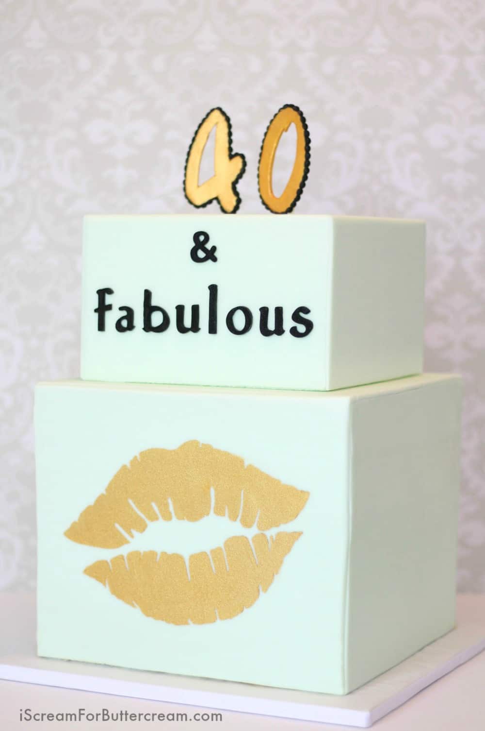 40 and Fabulous Mint and Gold Cake Tutorial - I Scream for Buttercream