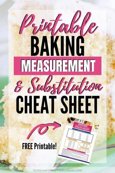 Printable Baking Measurement & Substitution Cheat Sheet - I Scream for ...